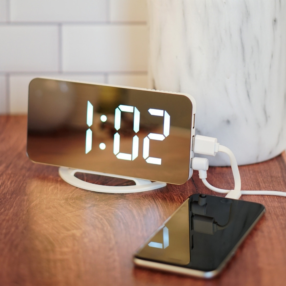 DigiClock with Mirrored Finish and Dual USB Charger– Limitless Innovations