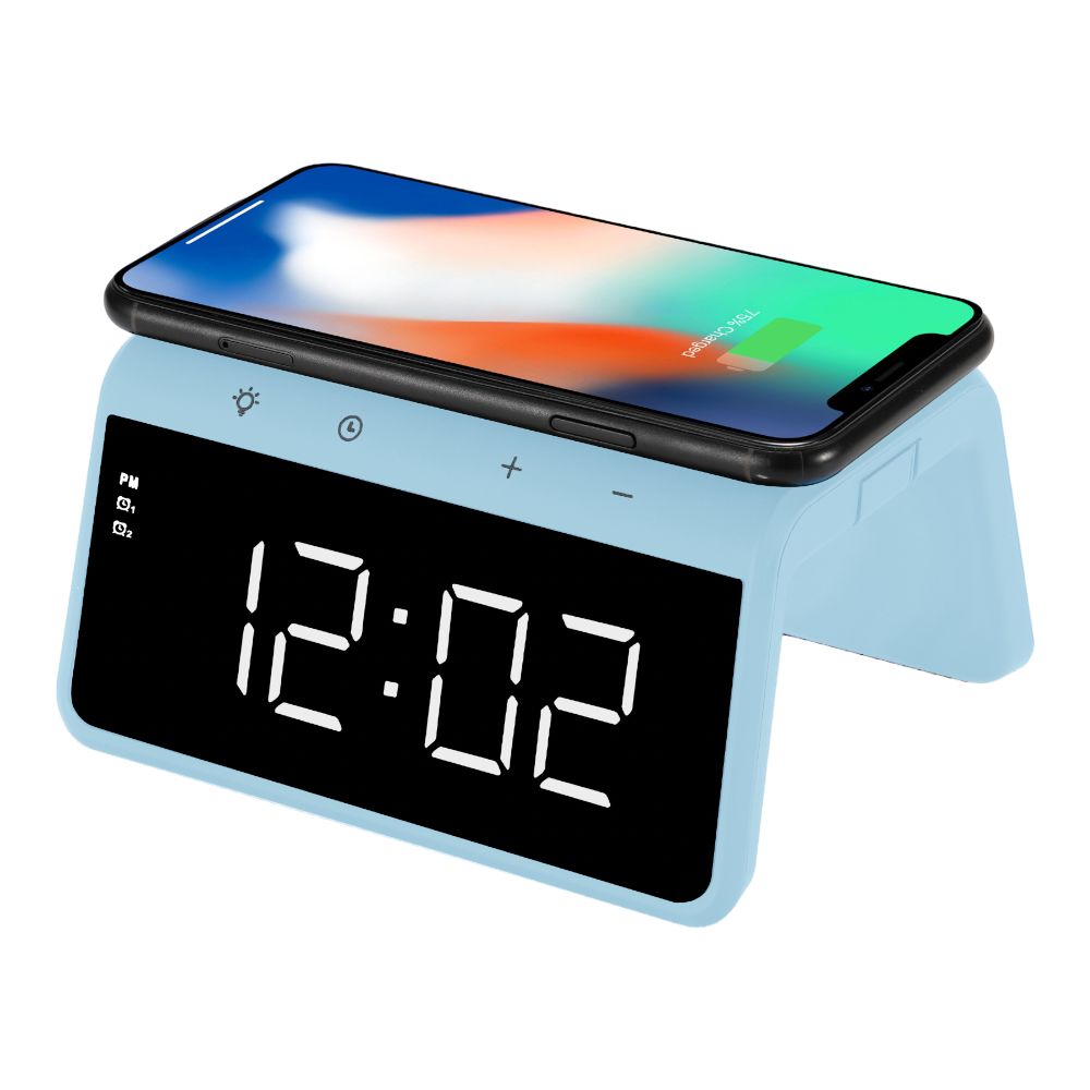 PowerTrio Dual-Mode Digital Alarm Clock with Wireless Charger and 9-Mo ...